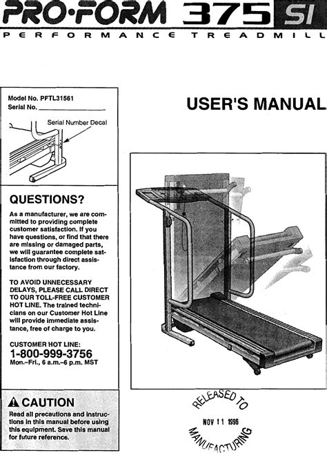 Proform Pftl31561 375 Si Treadmill Users Manual