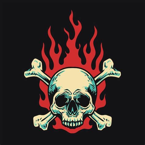 Premium Vector Skull Fire Retro Vector Illustration