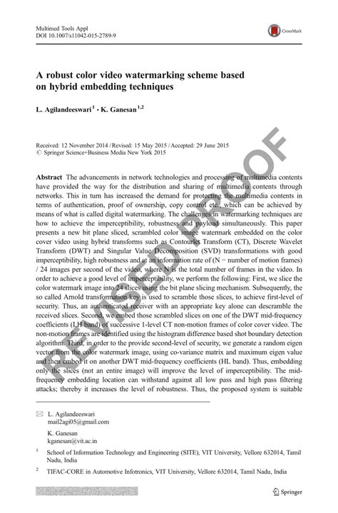 Pdf A Robust Color Video Watermarking Scheme Based On Hybrid