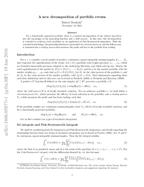 A New Decomposition Of Portfolio Return