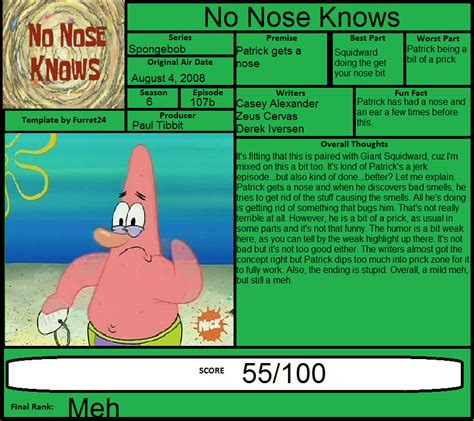 Spongebob Review No Nose Knows By Spongey444 On Deviantart