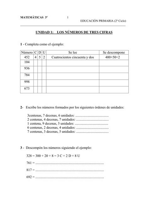 Pdf Unidad 1 Los NÚmeros De Tres Cifras 1aulasptmariareinaeskolaes