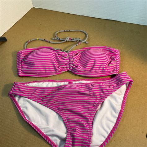Unknown Swim Pink With Gray Striped Bikinis Poshmark