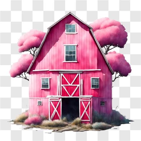 Download Pink Barn With Blossoming Tree Png Online Creative Fabrica