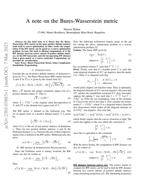 Pdf A Note On The Bures Wasserstein Metric