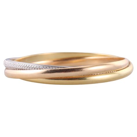 Cartier Trinity Diamond Tri Color Gold Classic Model Bangle Bracelet