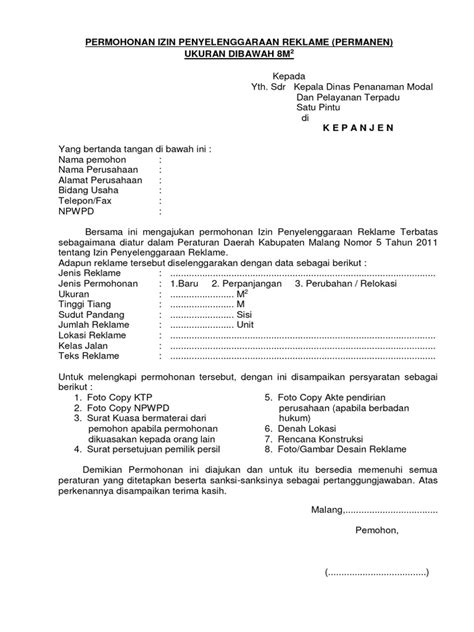 Fl 2 1 Form Izin Reklame Permanen Pdf