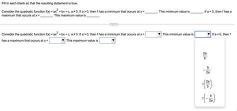 solved fill in each blank so that the resulting statement is