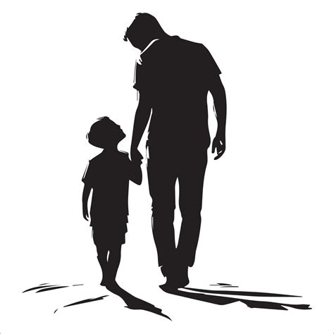 Silhouette Of A Father And Son Black And White 46626046 Vector Art At