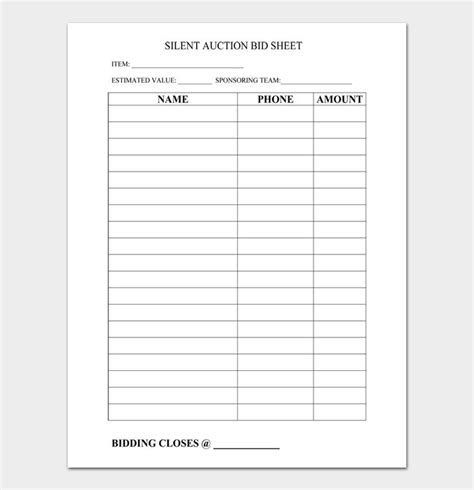 Free Silent Auction Bid Sheet Templates