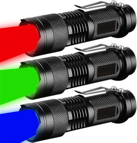3 Pack Red Green Blue Light Bright Small Flashlights Led Mini