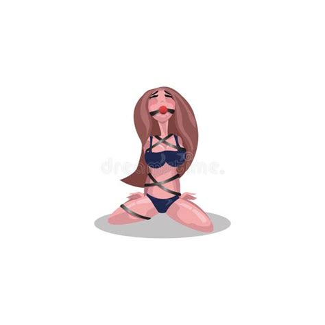Bdsm Slave Woman Raster Illustration In Flat Cartoon Style Stock