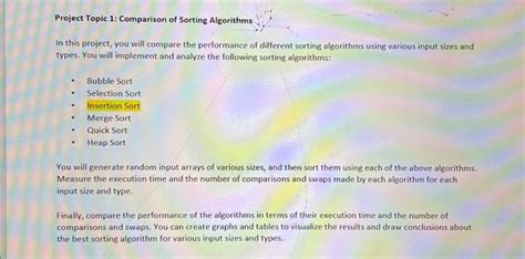 Solved Project Topic 1 Comparison Of Sorting Algorithms In