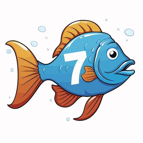 Number Seven Flashcard With Seven Fish Underwater Illustration