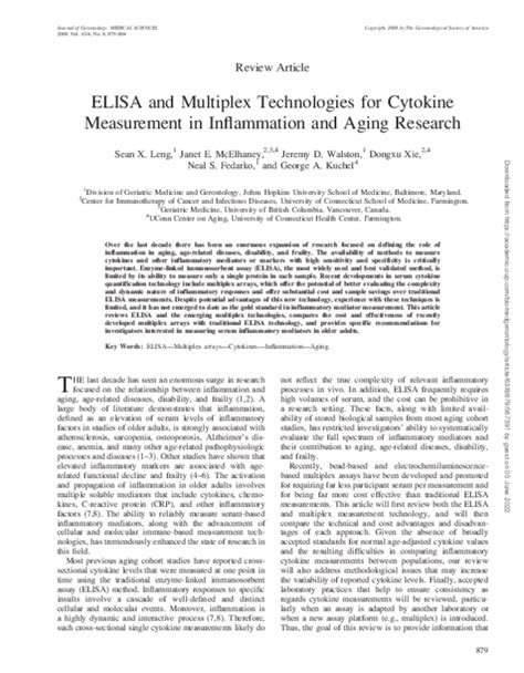 Pdf Elisa And Multiplex Technologies For Cytokine Measurement In Inflammation And Aging Research