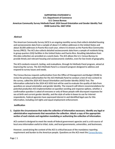 Supporting Statement A For American Community Survey Methods Panel
