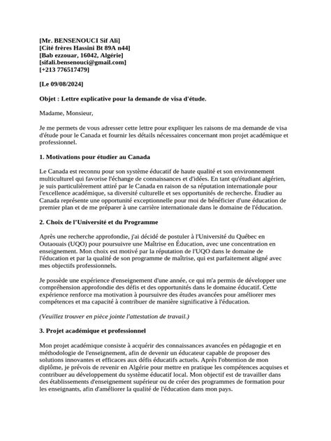 Lettre Explicative Pdf
