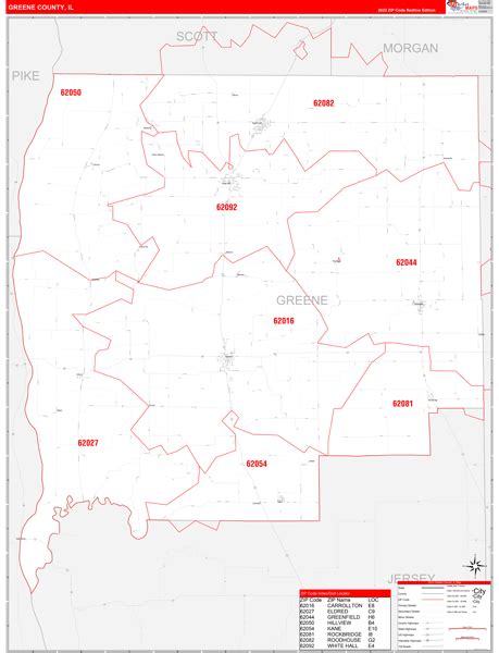 Greene County Il Zip Code Wall Map Red Line Style By Marketmaps Mapsales