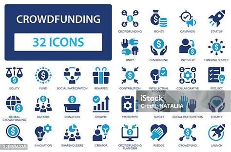 크라우드 펀딩 플랫 아이콘 컬렉션 기금 모금 투자자 단결 자본 후원자 보상 기부 자선 기금 사인 세트 Launch Party에 대한 스톡 벡터 아트 및 기타 이미지 Istock