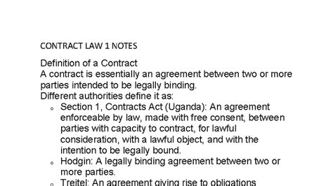 Contract Law 1 Notes Key Definitions And Types Of Contracts Studocu