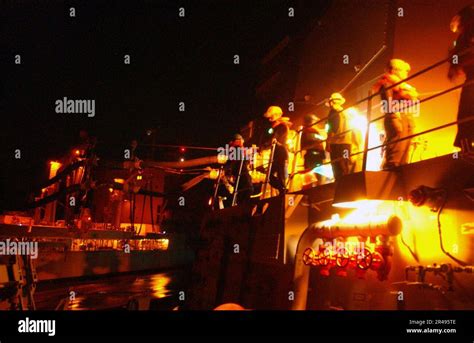 Us Navy Deck Department Personnel From The Uss Donald Cook Ddg 75 Receive Stores And Fuel Via