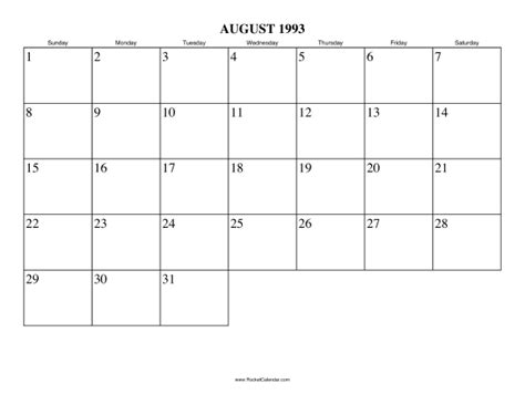 August 1993 Calendar