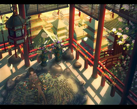 动漫插画泡温泉少女图集场景插画壁纸图片 Acg图包网
