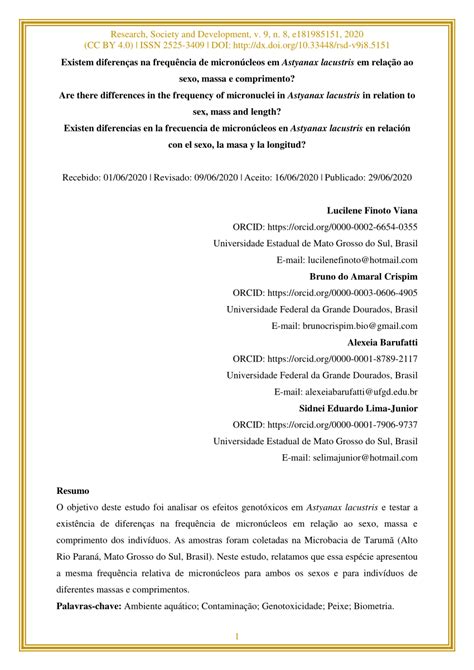 Pdf Are There Differences In The Frequency Of Micronuclei In Astyanax