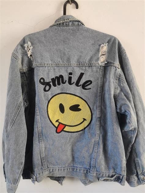 Smiley Patch Denim Jacket On Carousell