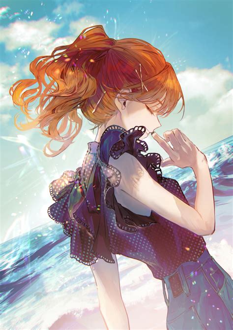 Safebooru 1girl Absurdres Arm Behind Back Bangs Beach Black Shirt