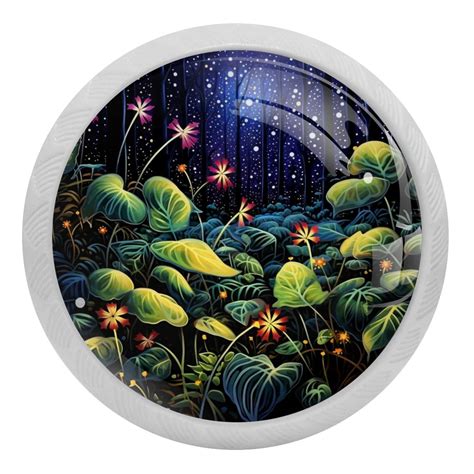 Starry Plants Pattern 4pcs Cabinet Knobs Pulls Fluorescent Drawer