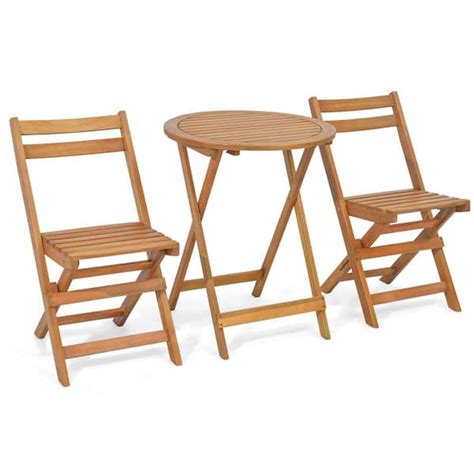 Costway 3 Piece Folding Outdoor Bistro Set Solid Acacia Wood Table And