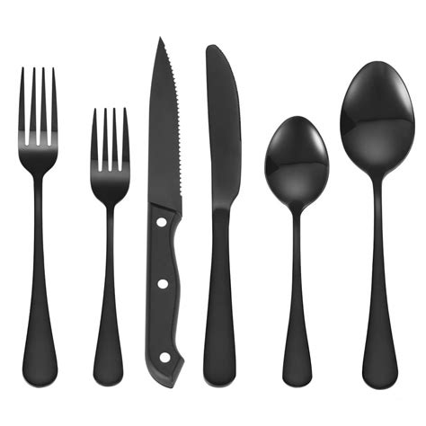 Vevor 48 Piece Black Silverware Set With Steak Knives Food Grade