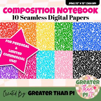 Composition Notebook 10 Seamless Digital Papers By Greater Than Pi