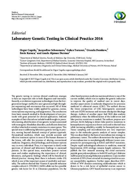 Pdf Laboratory Genetic Testing In Clinical Practice 2016