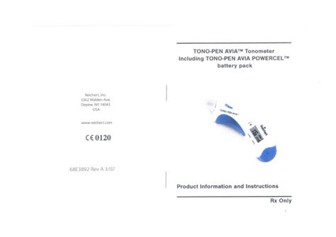 Tono Pen Avia User Product Information And Instructions Rev A March