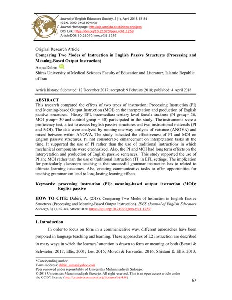 Pdf Comparing Two Modes Of Instruction In English Passive Structures