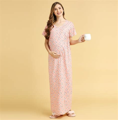 Momtobe Womens Cotton Maxi Length Feeding Nighty Momtobe