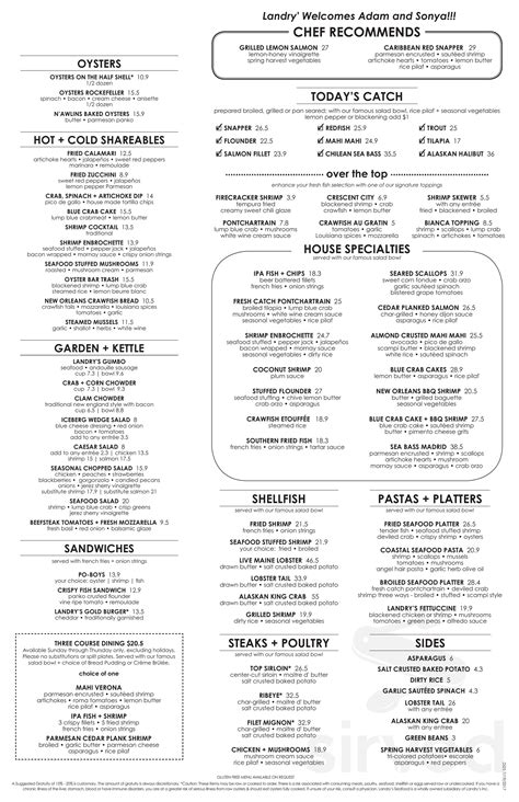 Menu For Landrys Seafood House The Woodlands Tx Sirved