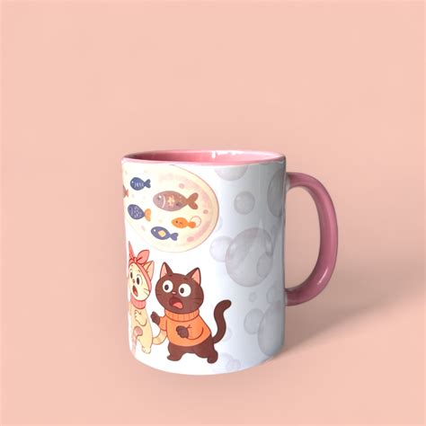 Balık Peşindeki Kediler Pembe Kupa