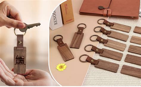 10pcs Leather Wood Keychain Blank Wooden Keychain Blanks With Leather