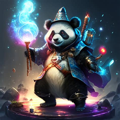 Panda With A Magic Wand In His Hand 3d Illustration Generative Ai