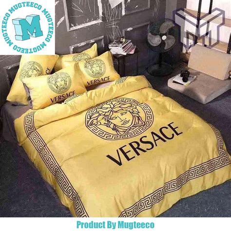 Versace Logo Black In White Background Most Comfortable Bedding Set Mugteeco