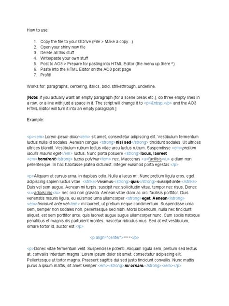 Ao3 Html Formatting Guide Pdf Text Writing