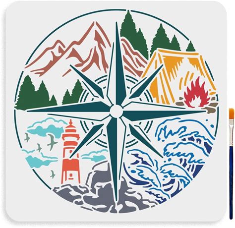 Compass Mountain Wave Stencil Large Compass Sea Wave Tent Lighthouse