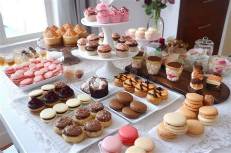 Dessert Tray With Assorted Treats Including Macarons Cupcakes And