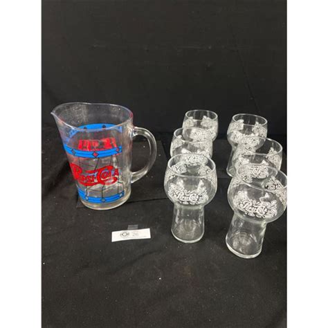 Nice Glass Pepsi Cola Pitcher Wset Of 6 Glasses