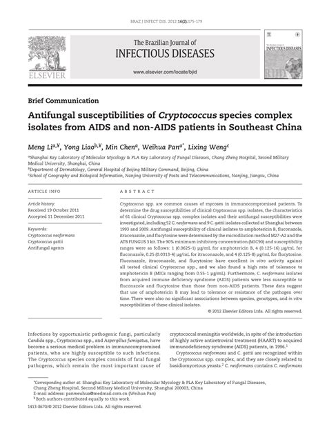 Pdf Antifungal Susceptibilities Of Cryptococcus Species Complex Isolates From Aids And Non