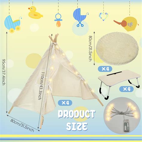 Wowangce 4 Sets Of Play Teepee Tent Set Including 4 Washable Foldable