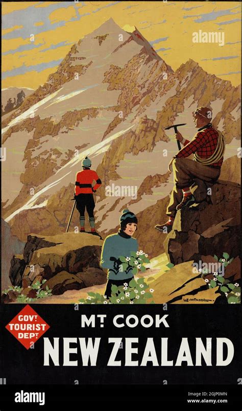 New Zealand Mt Cook By Leonard Cornwall Mitchell 1901 1971 Restored Vintage Poster